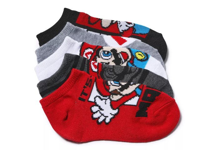High Point Design Mario Kids' No Show Socks - 5 Pack - Free Shipping | DSW