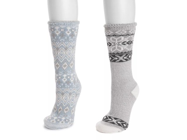 MUK LUKS Heat Retainer Women's Thermal Crew Socks - 2 Pack - Free ...